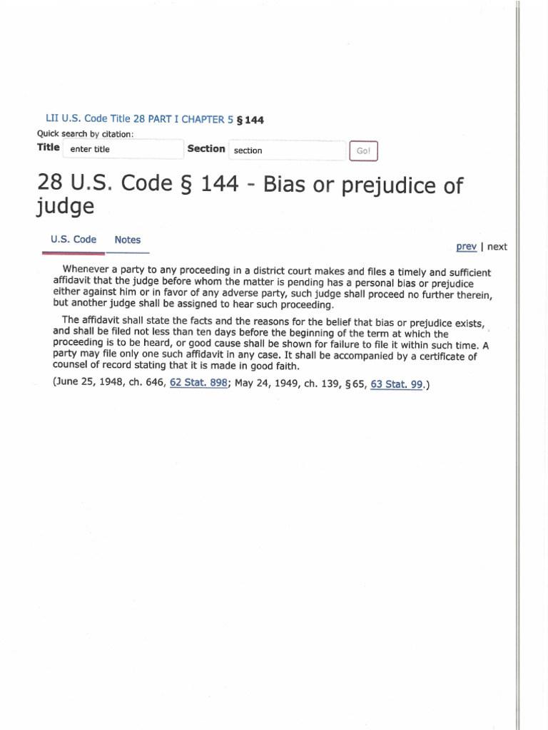 Document_2025-01!04!165252-28 U_S_C_Sect_144 and the Authority for Charges Against a Judge | PDF