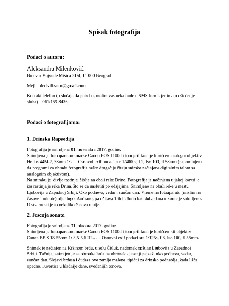 Spisak Fotografija | PDF