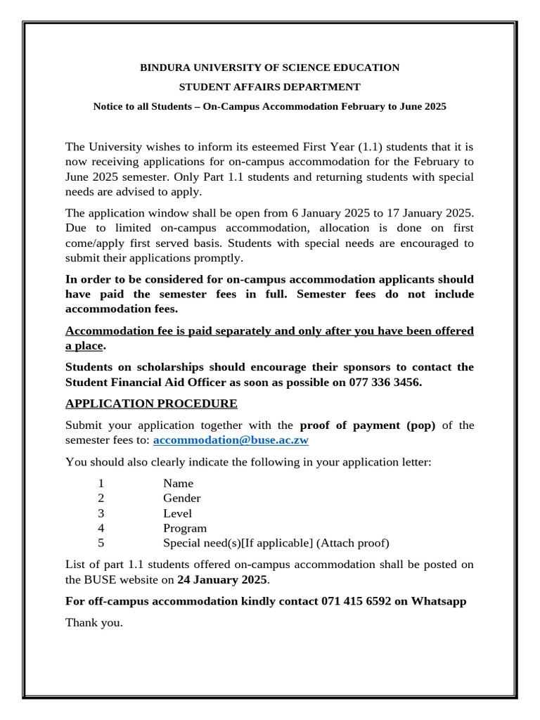 Accommodation Notice February To June 2025 | PDF