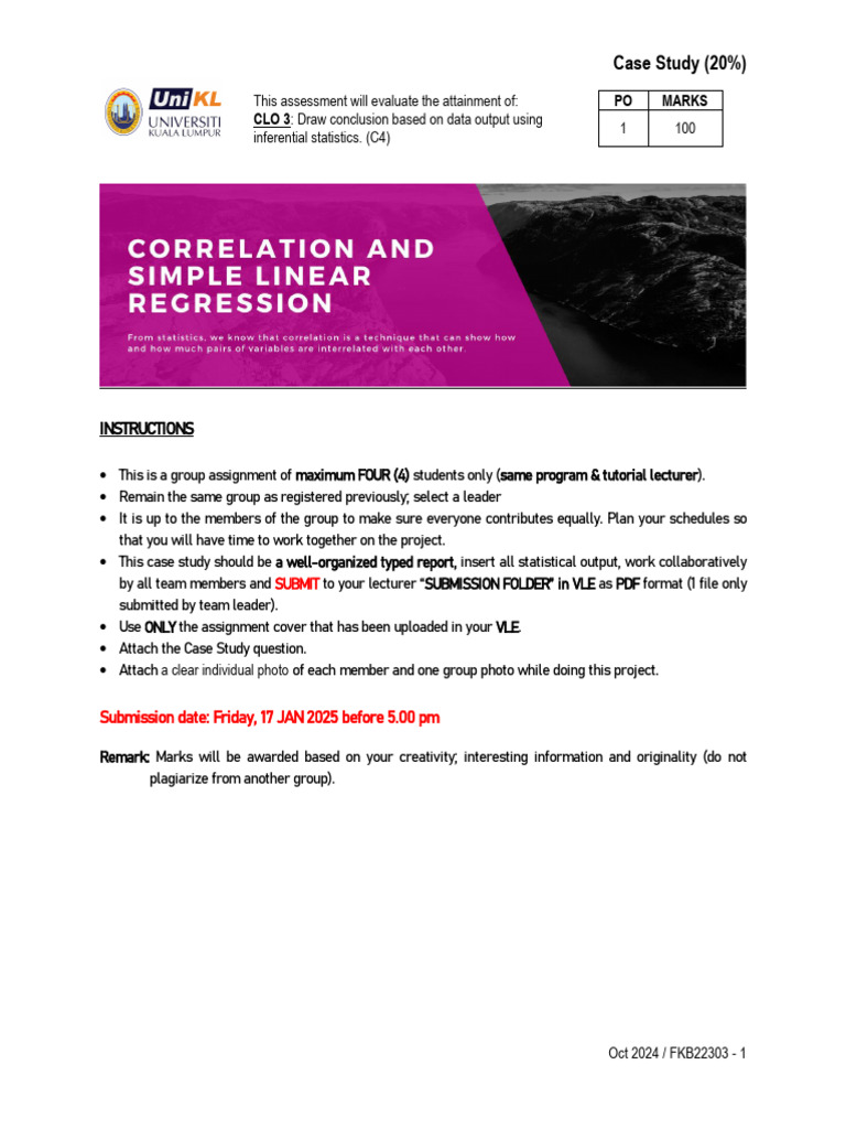 Case Study Instructions Oct 2024 | PDF | Regression Analysis ...