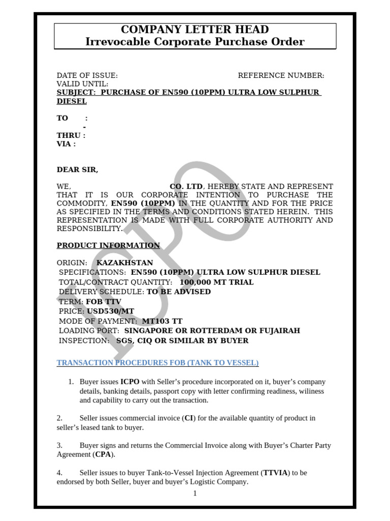 En590 Tank To Vessel Procedure | PDF | Procurement | Invoice