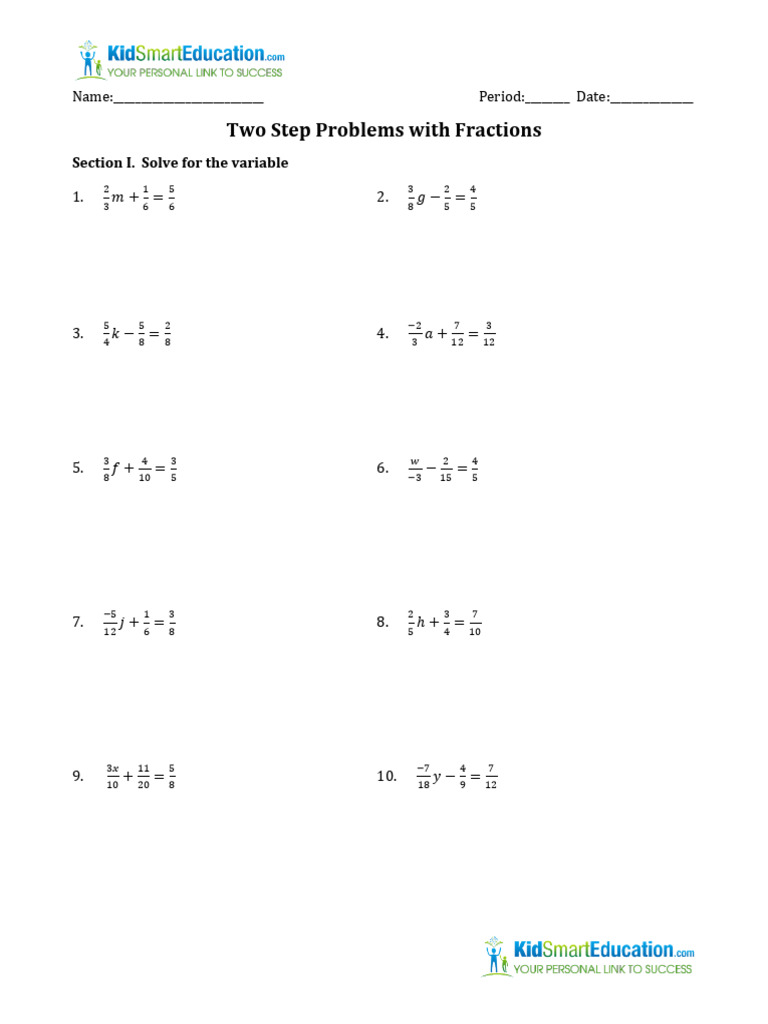 Two-Step Fraction Problems Worksheet | PDF | Applied Mathematics ...