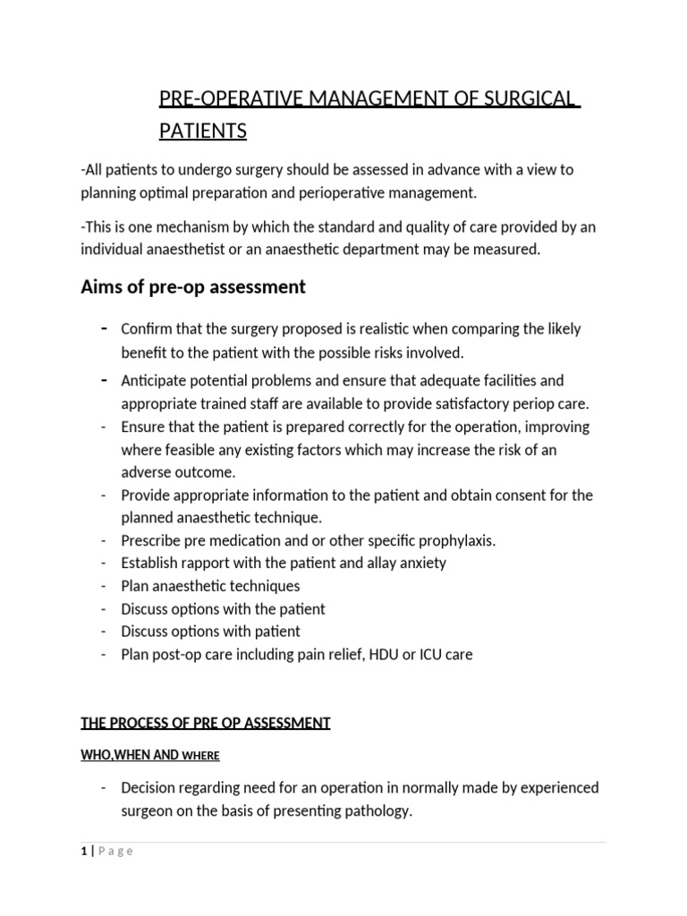 Pre-Operative Management Guidelines | PDF | Surgery | Anesthesia