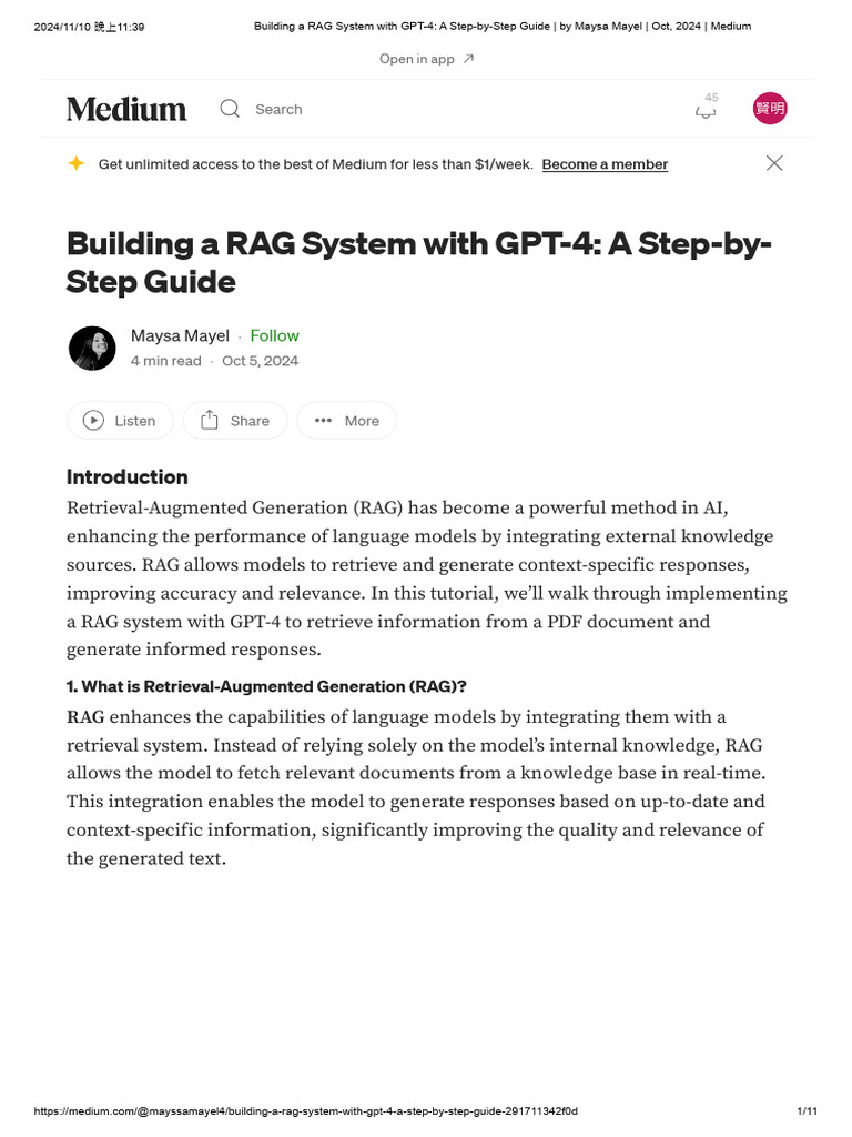 Building A RAG System With GPT-4 - A Step-by-Step Guide - by Maysa Mayel - Oct, 2024 - Medium ...