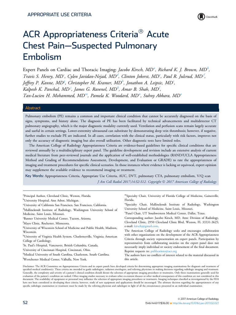 ACR-Appropriateness-Criteria--Acute-Chest-Pai_2017_Journal-of-the-American-C | PDF | Ct Scan ...