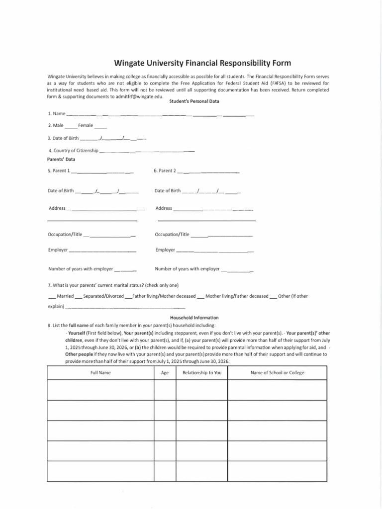 Financial Responsibility Form | PDF | Income | Taxes