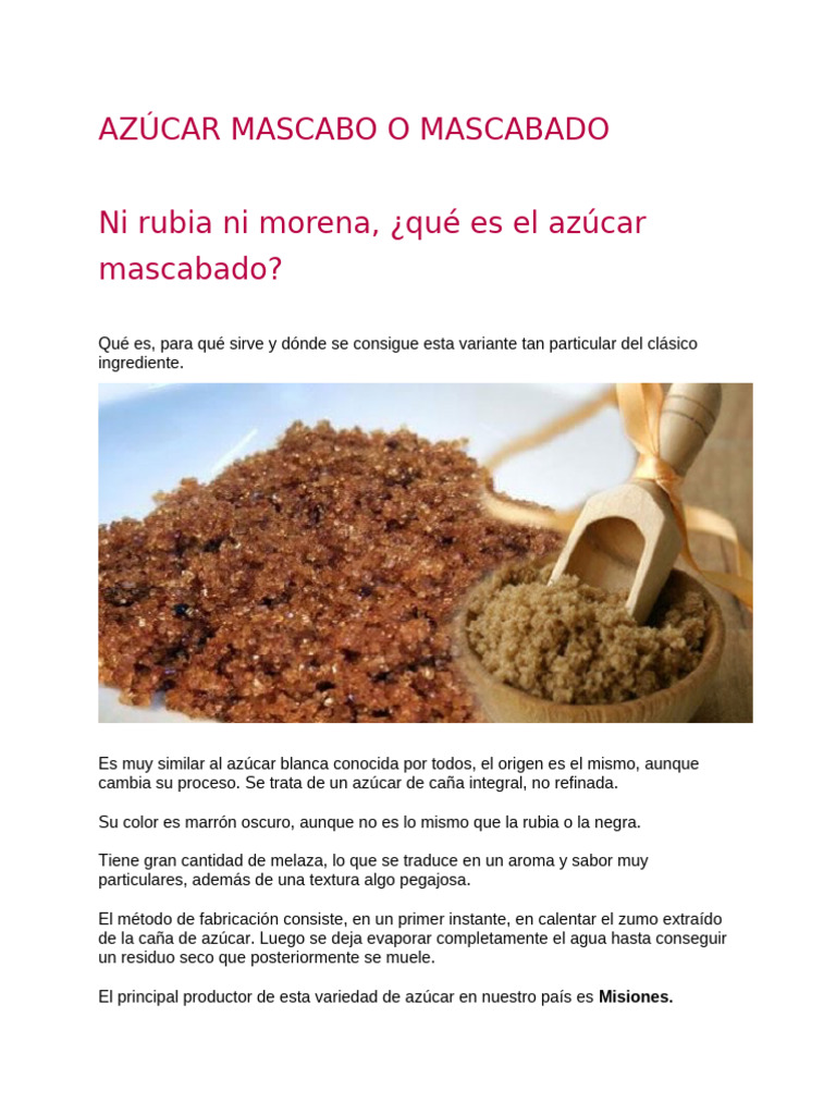 Azúcar Mascabo o Mascabado | PDF