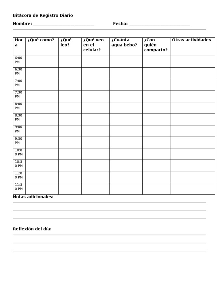 Bitácora de Registro Diario | PDF