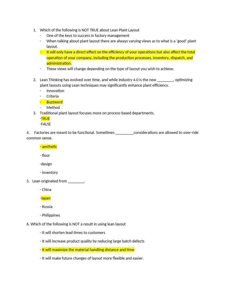 Lean Layout Quiz | PDF