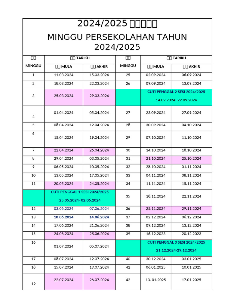 Minggu Persekolahan 2024 | PDF