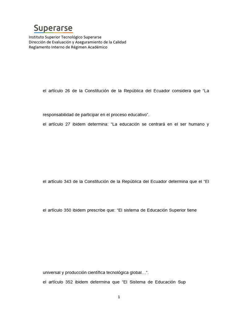 Reglamento Académico Instituto Superarse | PDF | Educación más alta ...
