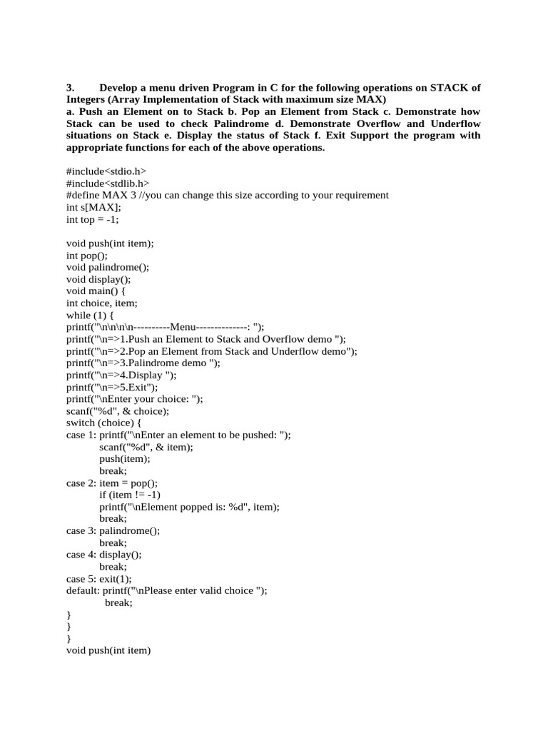 Dsa Lab3 Stack Operations Pdf Algorithms And Data Structures 2795