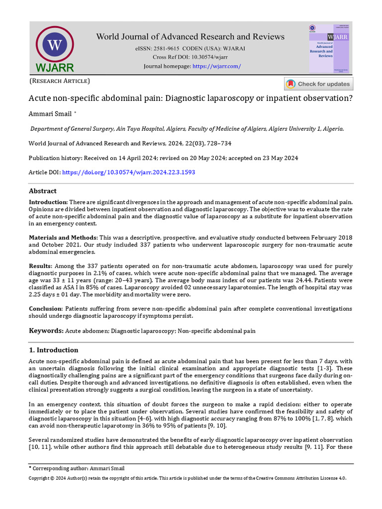Acute Non-Specific Abdominal Pain Diagnostic Lapar | PDF | Medical ...