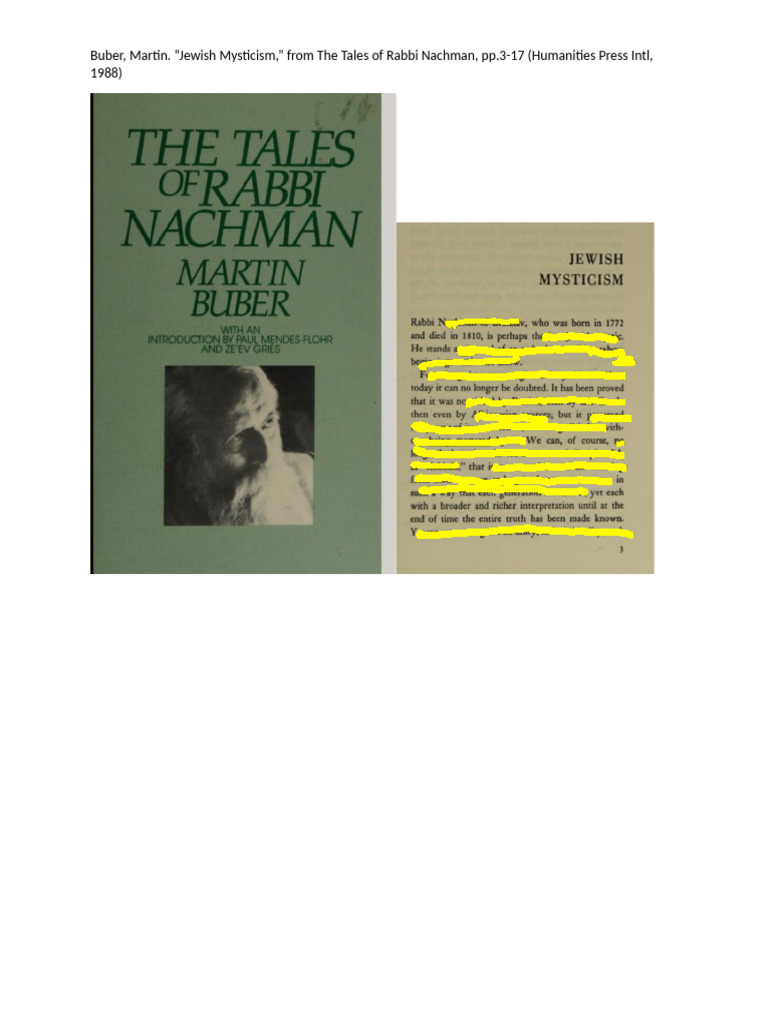 Buber, Martin. Jewish Mysticism, From The Tales of Rabbi Nachman With ...