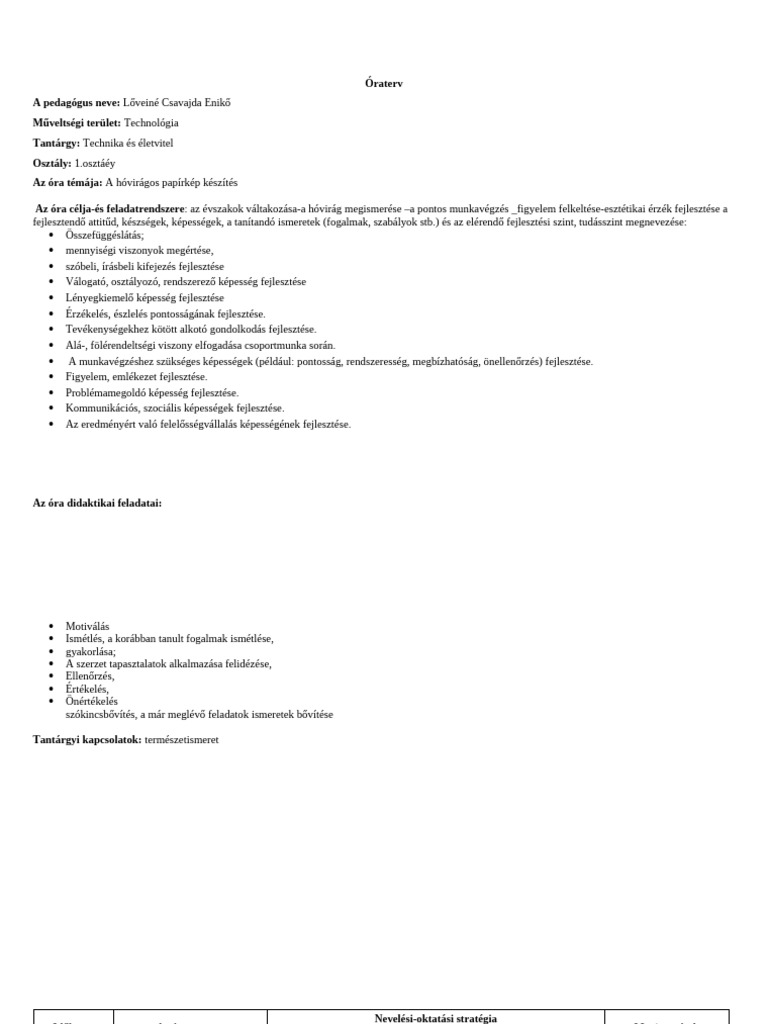 Technika Óraterv LCSE2024 | PDF