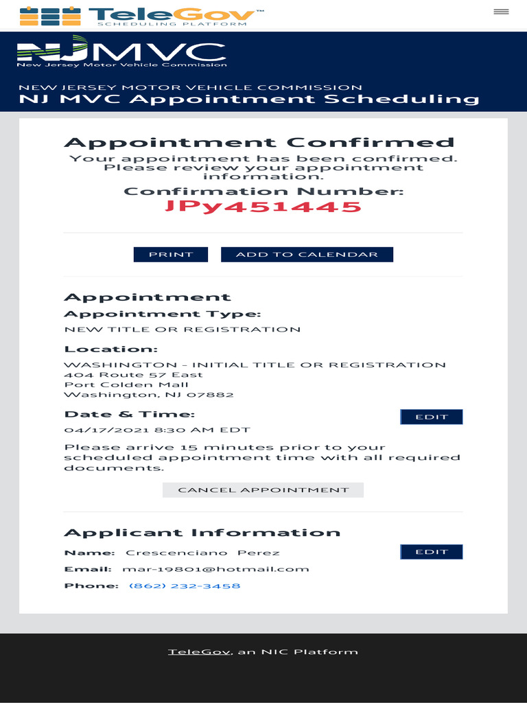 Appointment Confirmed - TeleGov | PDF