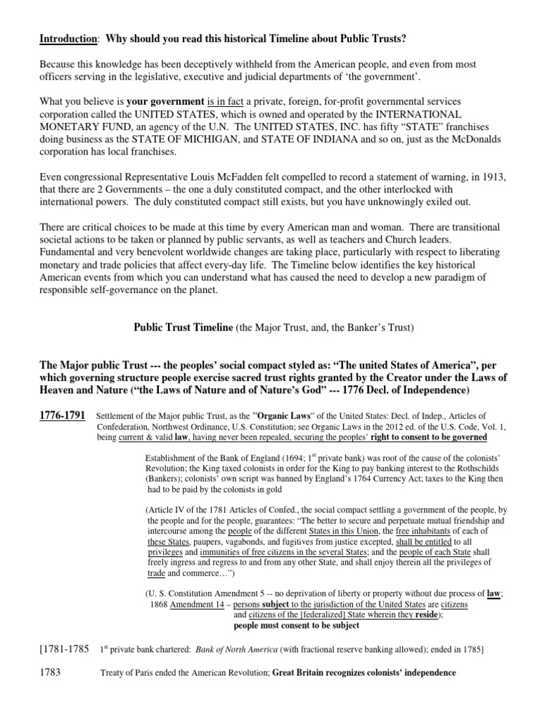 Historical Timeline of Public Trusts | PDF | Ratification | Federal Reserve