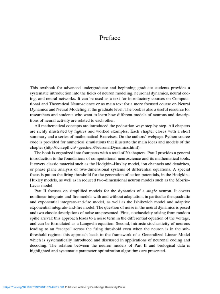 Foundations of Neuronal Dynamics Preface | PDF | Applied Mathematics | Computational Neuroscience