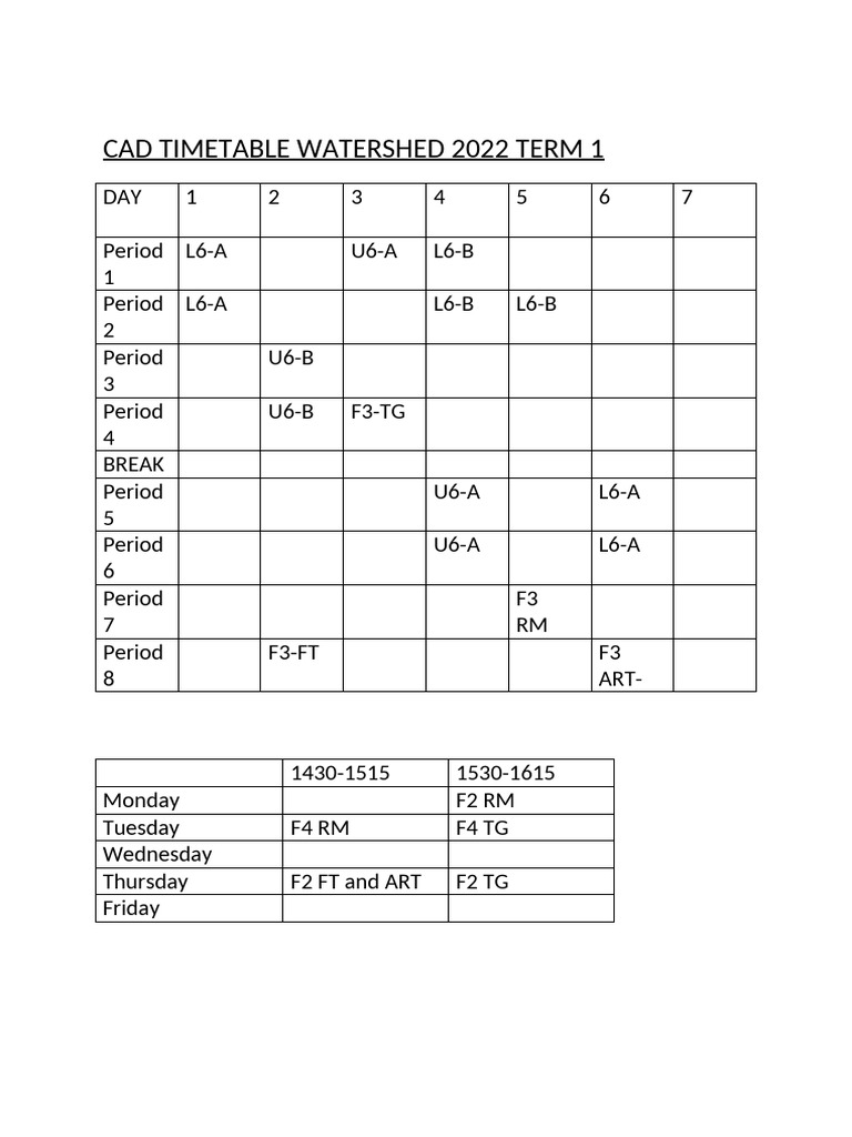 Term 2 Cad Timetable | PDF