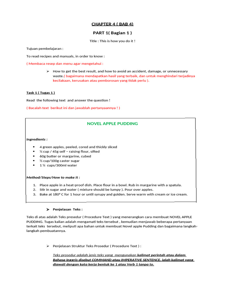 BING 9 CHAPTER 4 Procedure Text Part 1 | PDF