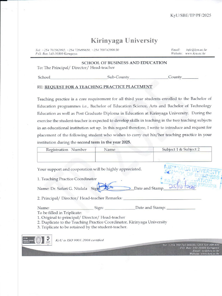 Teaching Practice Request Form | PDF