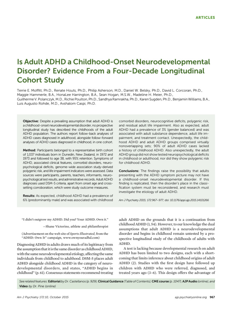 Is Adult ADHD A Childhood-Onset Neurodevelopmental Disorder? Evidence ...
