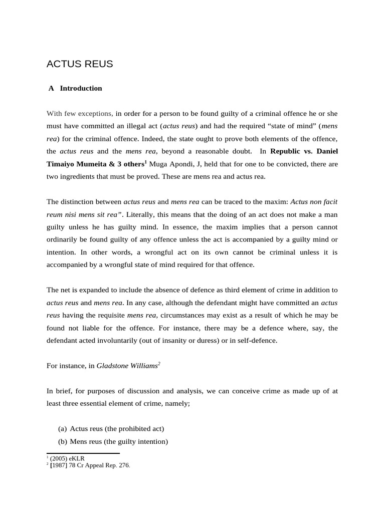 Actus Reus | PDF | Mens Rea | Crimes