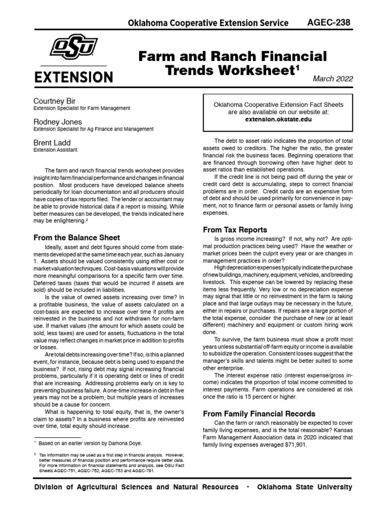 Farm and Ranch Financial Trends Worksheet Fillable | PDF | Debt | Expense