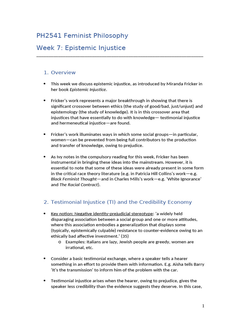 Handout - Epistemic Injustice | PDF | Knowledge