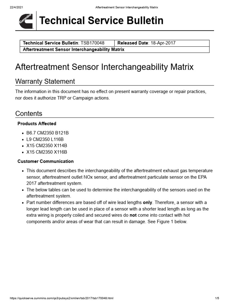 Aftertreatment Sensor Compatibility Guide | PDF | Air Pollution