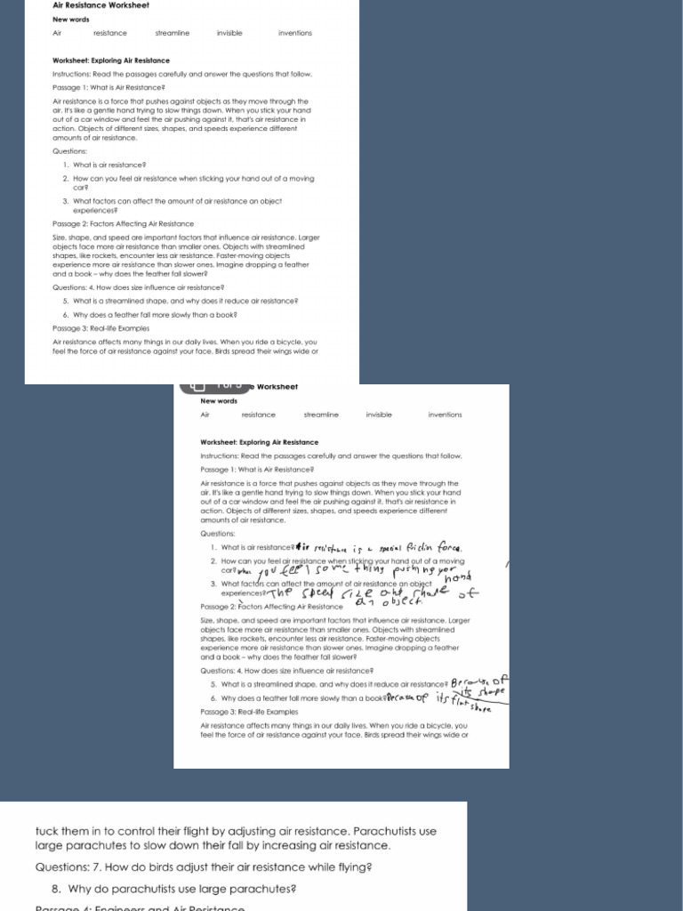 Air Resistance and Force Diagram Worksheet | PDF