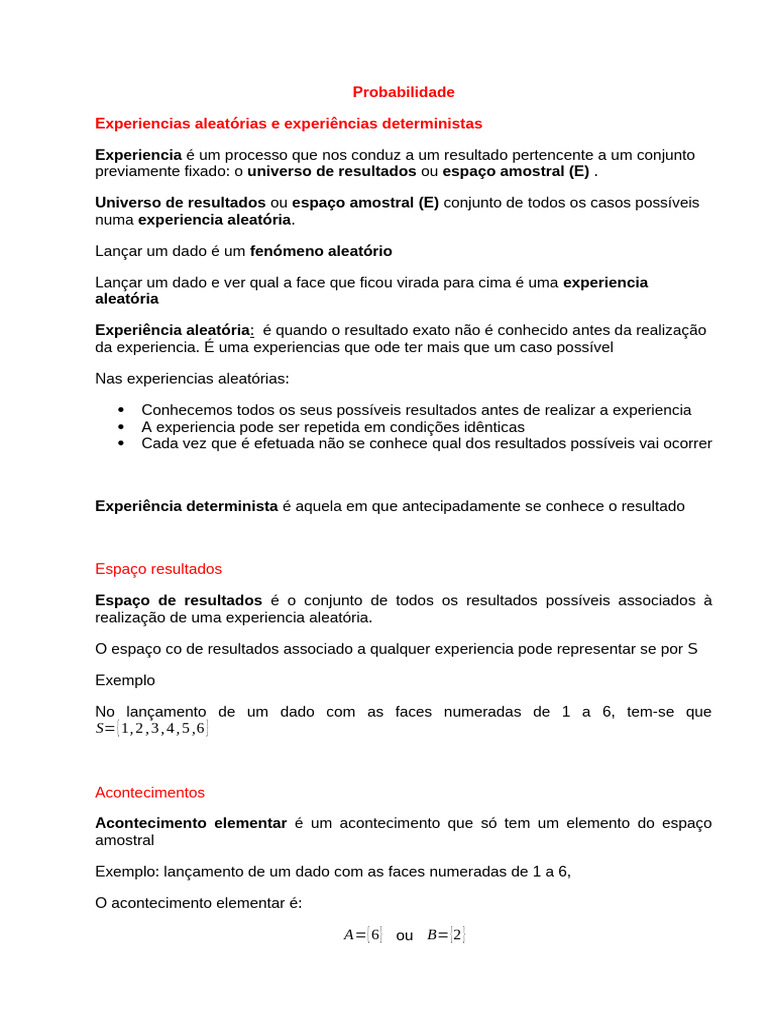 9º Resumo Probabilidade Acontecimentos | PDF