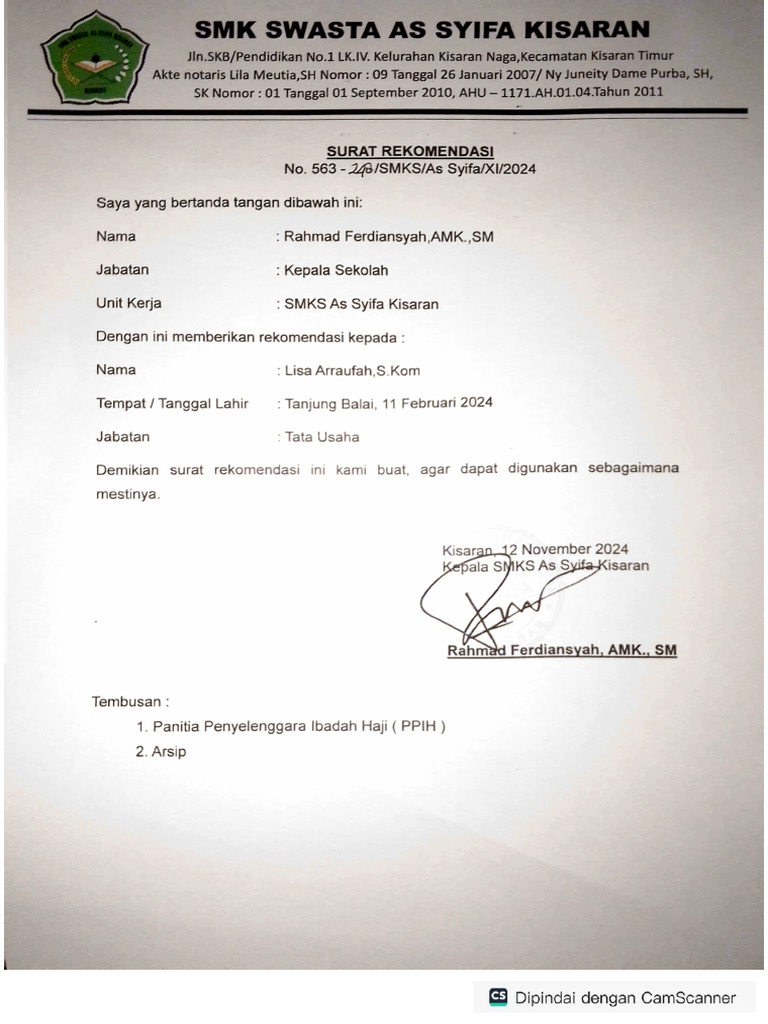 Surat Rekomendasi | PDF