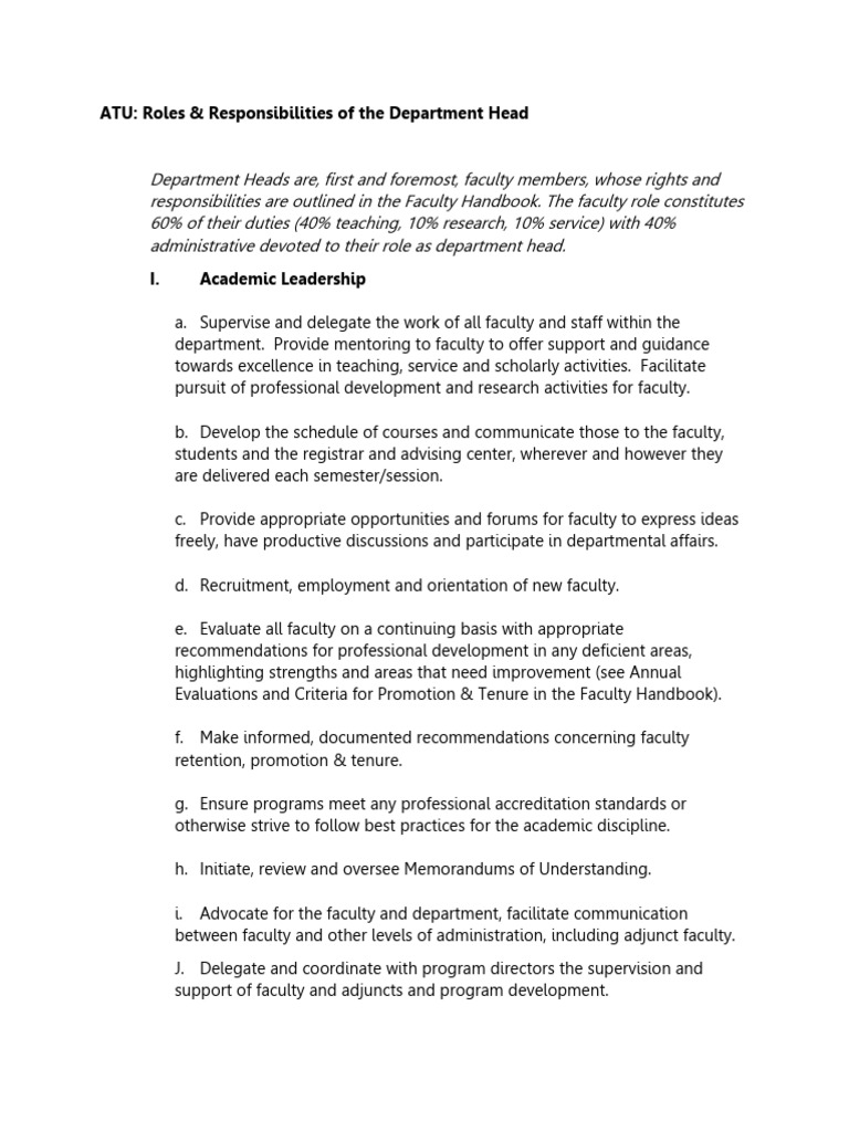 Department Head Roles & Responsibilities | PDF | Curriculum | Leadership