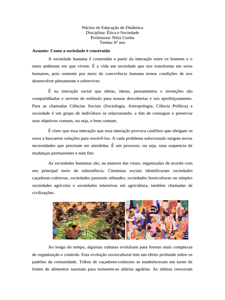 Construção da Sociedade Humana | PDF | Sociedade | Humano