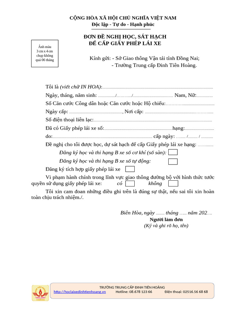 Mau Don Dang Ky Hoc Lai Xe 49 1733718153 1LU51 | PDF