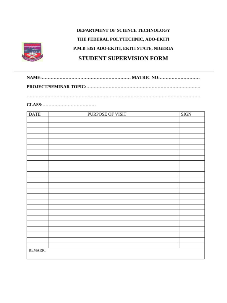Student Supervision Form Template | PDF