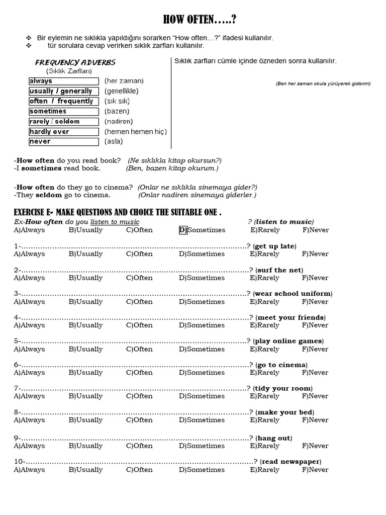 Simple Present Tense How Often Frequency Adverbs Time Expressions Konu ...