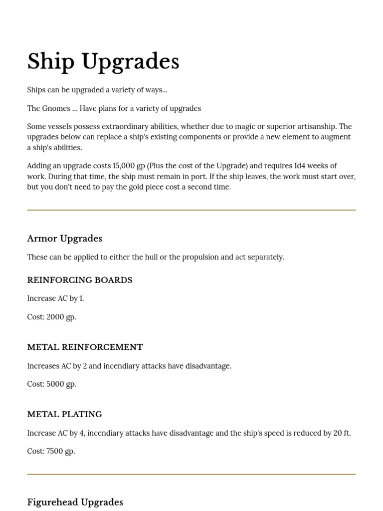 Ship Upgrades in Dierde - World Anvil | PDF | Ships | Cargo