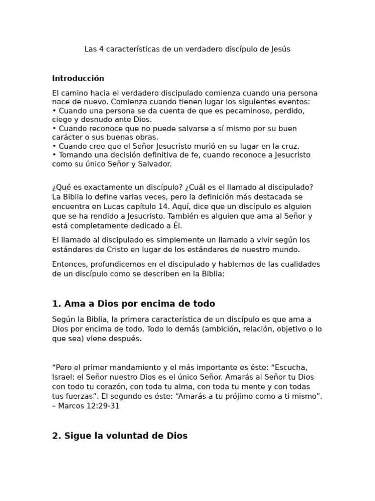 Las 4 Características de Un Verdadero Discípulo de Jesús | PDF ...