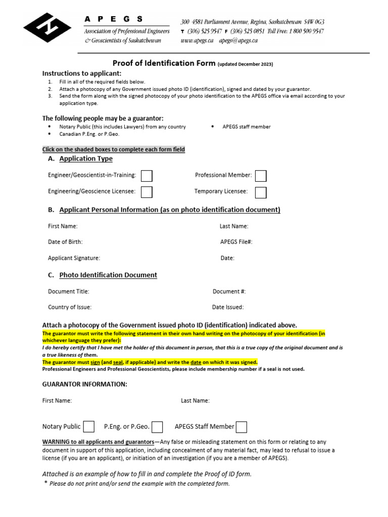 Proof of ID Form Instructions for APEGS | PDF | Identity Document ...
