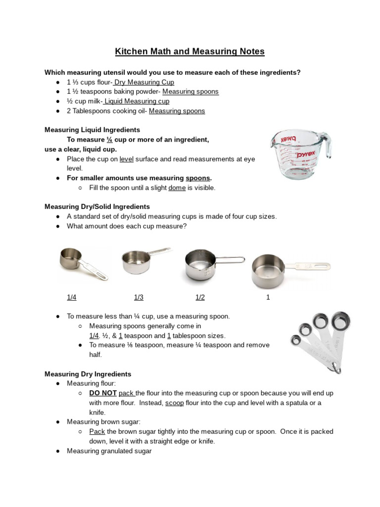 Kitchen Measuring Techniques Guide | PDF