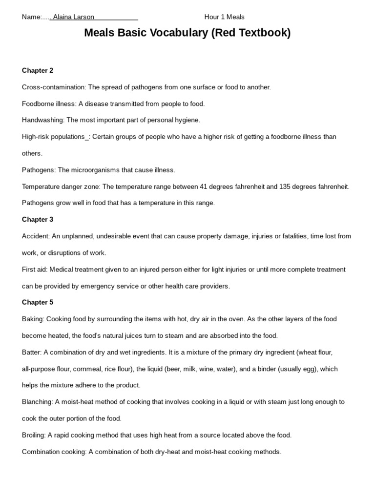 Alaina Larson-2024 Meals Basic Vocabulary (Red Textbook) - Google Docs ...