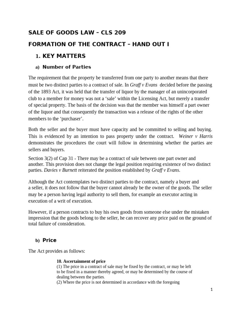 Sale of Goods Law: Contract Formation | PDF | Auction | Real Estate ...