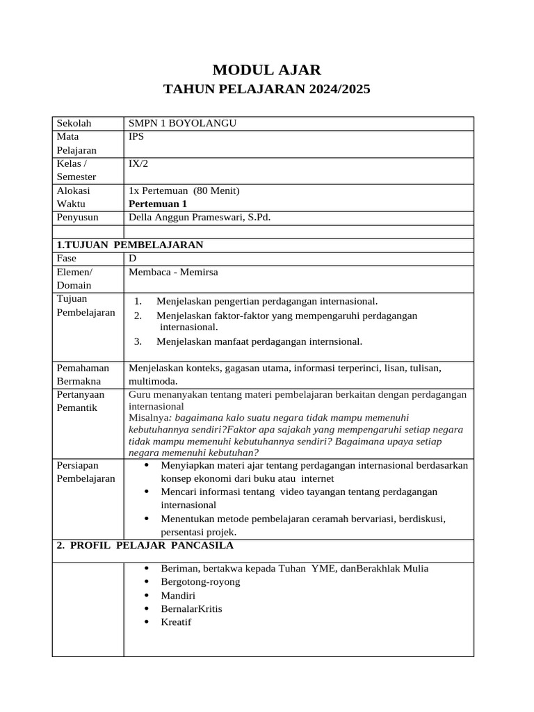 Modul Ajar Pertemuan 1 Bab 3 | PDF