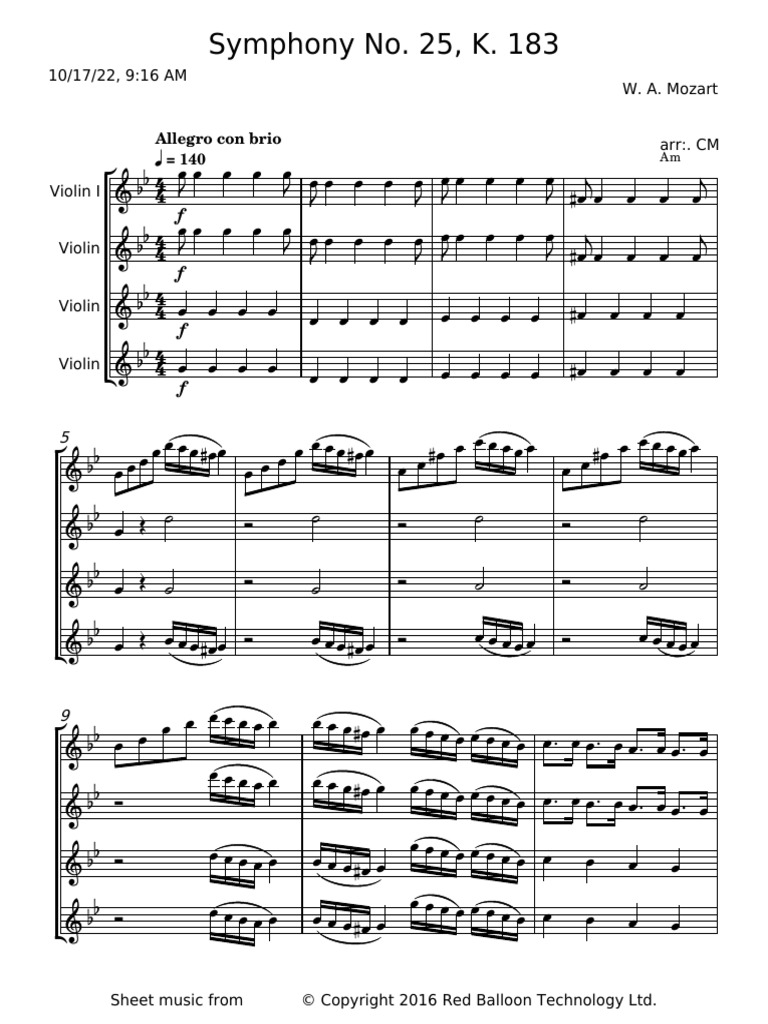 Symphony No.25 in G Minor K.183173dB - Wolfgang Amadeus Mozart | PDF ...