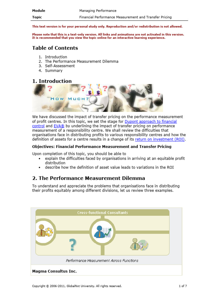Financial Performance Measurement and Transfer Pricing | PDF | Return ...