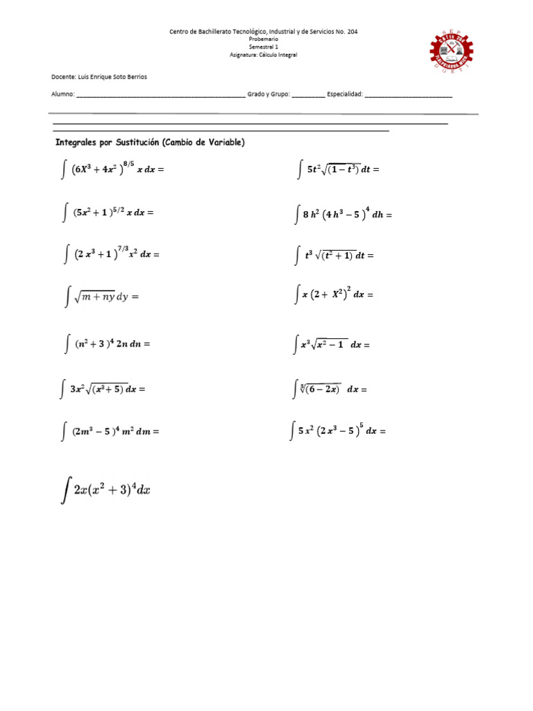 Problemario Cálculo Integral | PDF