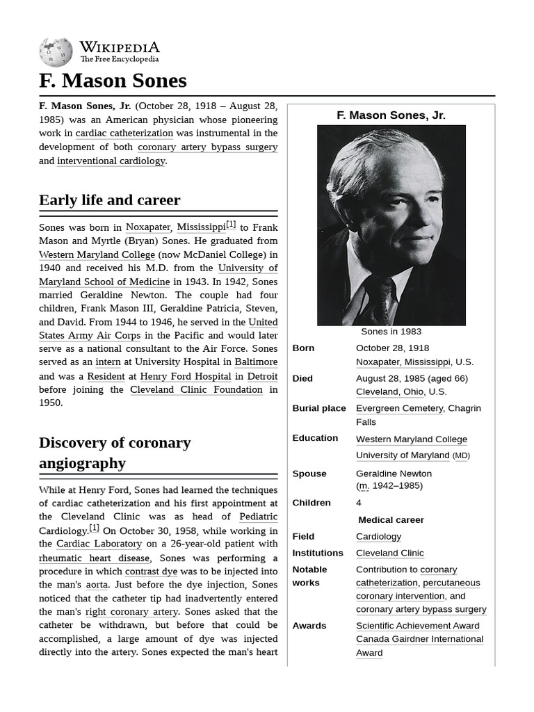 F._Mason_Sones | PDF | Internal Medicine | Medical Specialties