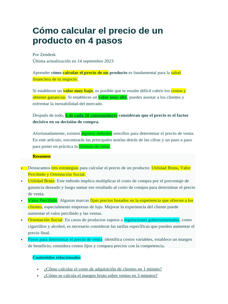 Cómo calcular el precio de un producto | PDF | Precios | Costo